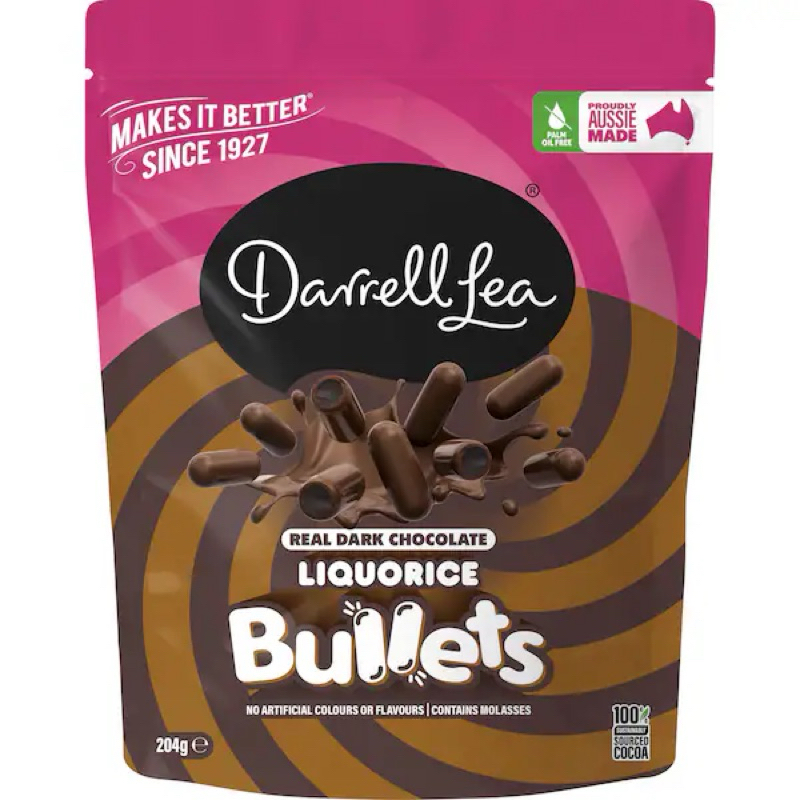 Jual Darrell Lea Dark Chocolate Liquorice Bullets Share Bag 204g ...