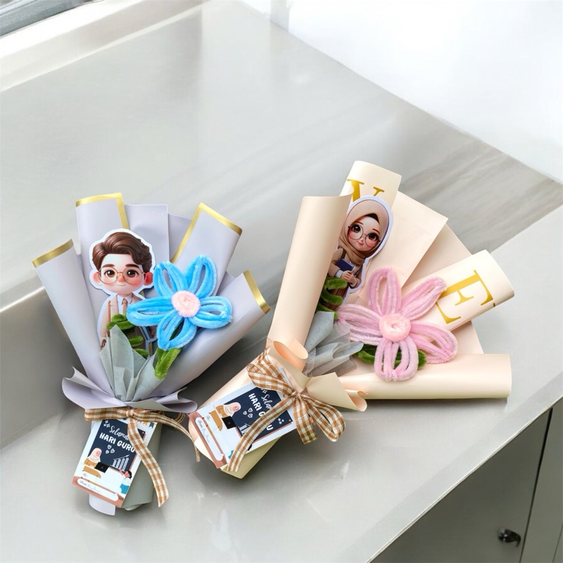 Jual BUKET BUNGA KAWAT BULU BUKET HARI GURU HADIAH GURU HAPPY TEACHER ...