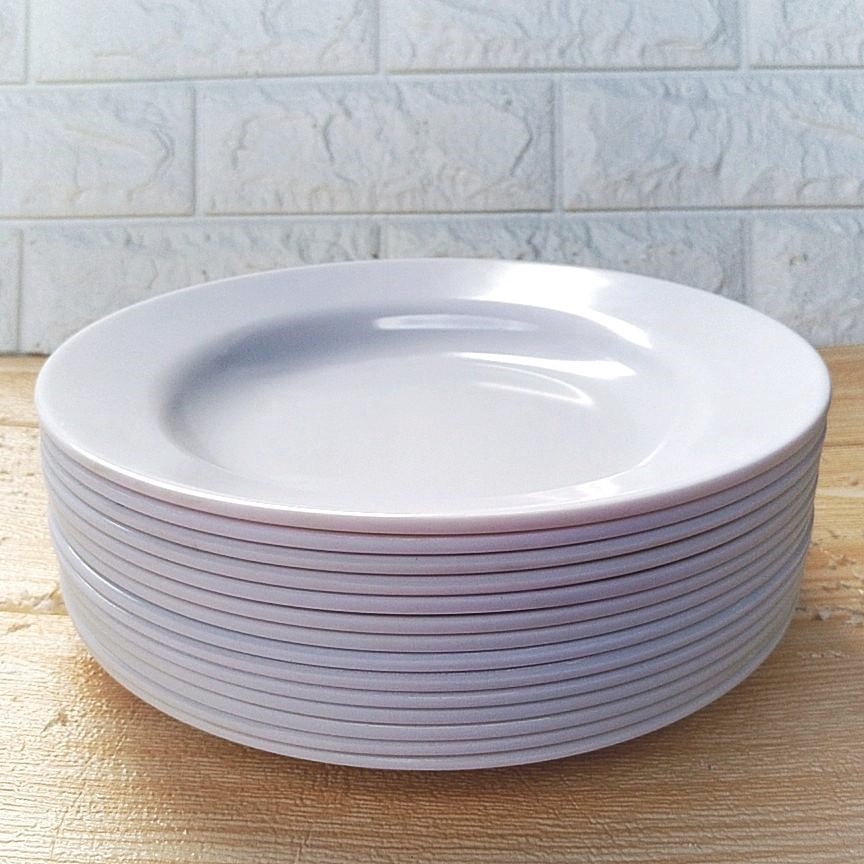 Jual 12pcs piring makan bulat putih polos melamine food grade SNI tebal ...