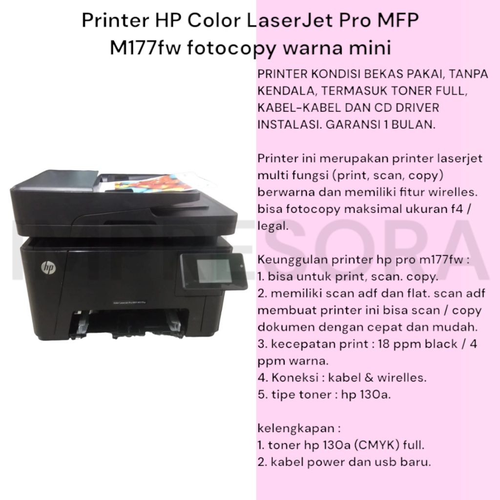 Jual Printer HP Color LaserJet Pro MFP M177fw fotocopy warna mini M ...