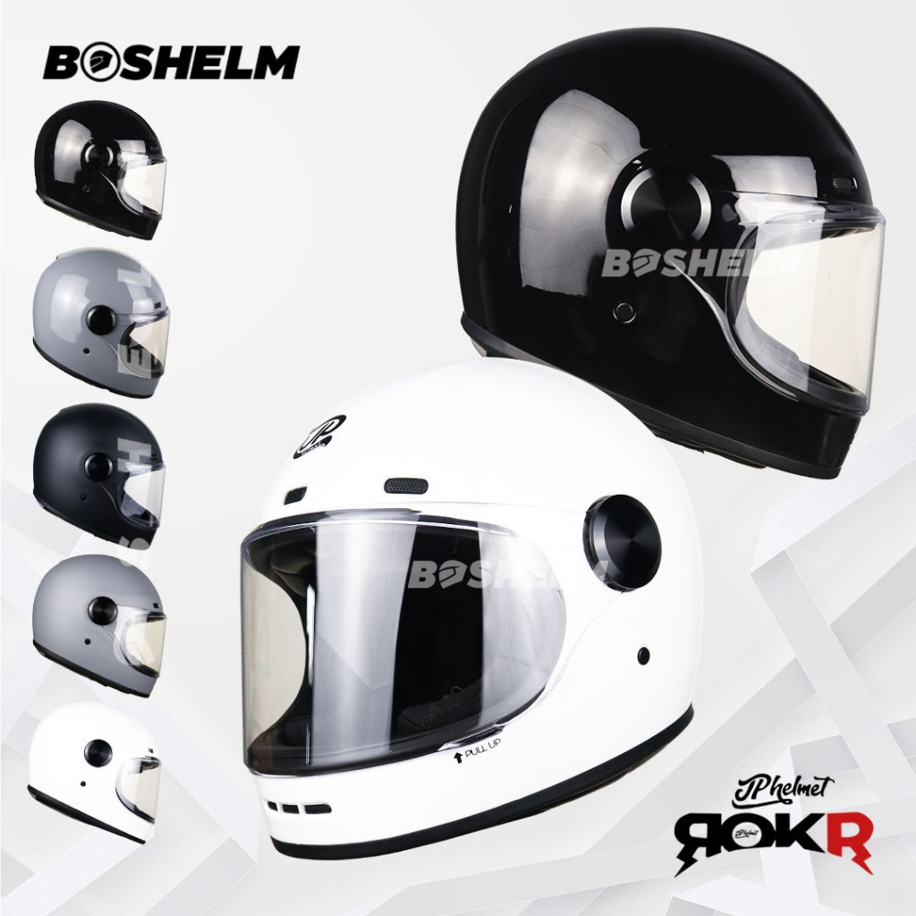 Jual BOSHELM Helm Retro JP ROKR SOLID Helm Full Face SNI | Shopee Indonesia