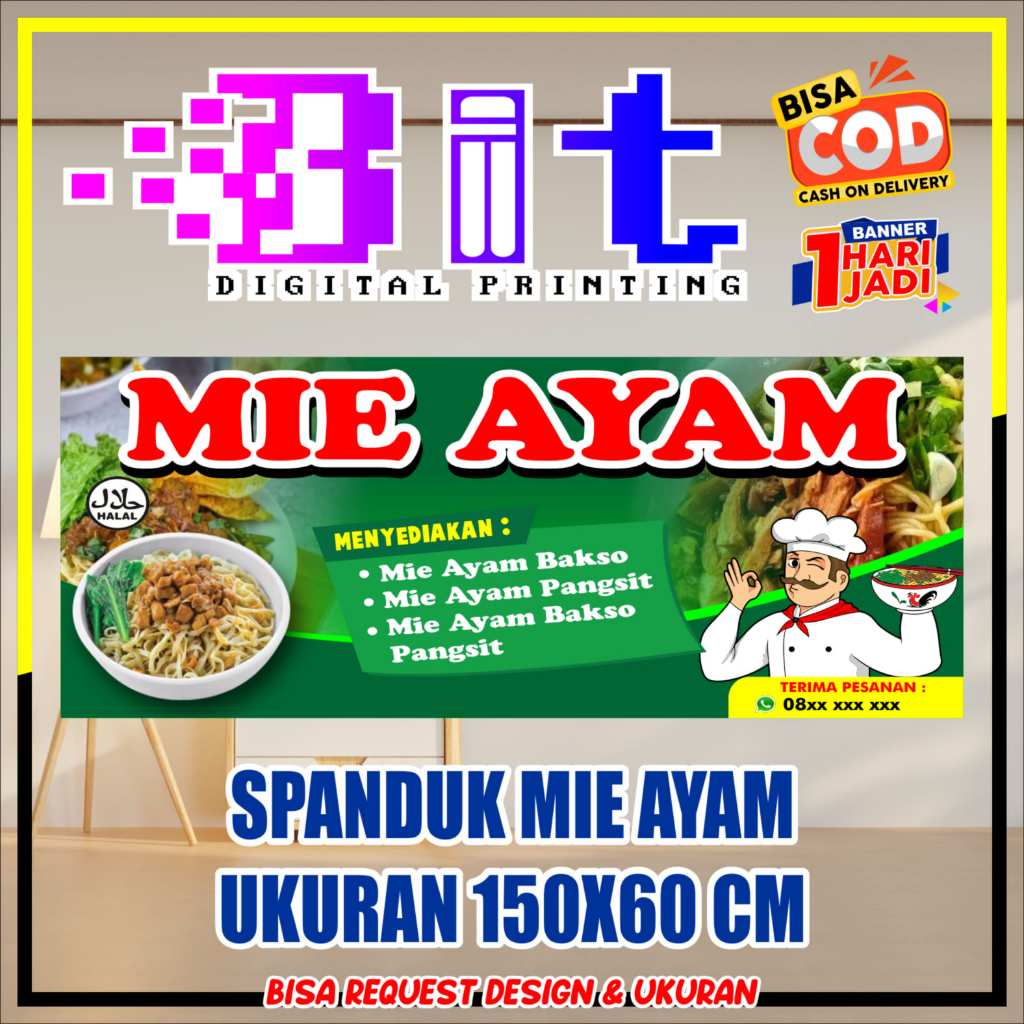 Jual SPANDUK/BANNER MIE AYAM ( BISA CUSTOM ) UKURAN 150X60 CM | Shopee ...