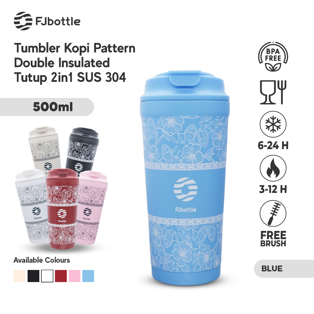 Jual FJBottle - SR2042 Botol Minum Tumbler Kopi 500ML Pattern Double Insulated Tutup 2in1 SUS ...
