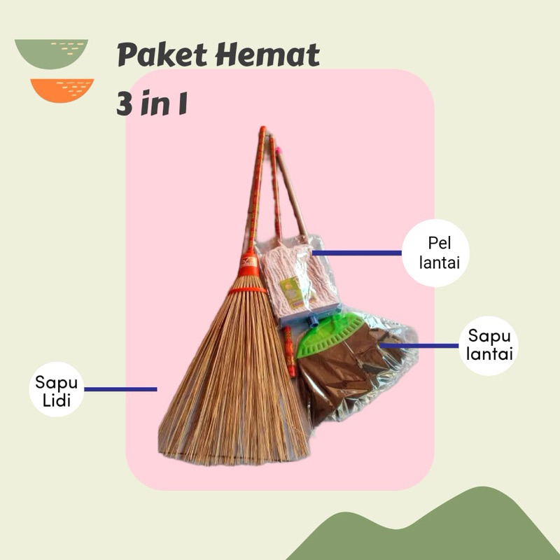 Jual Paket 3 in 1,Sapu lidi + sapu lantai+ pel lantai | Shopee Indonesia