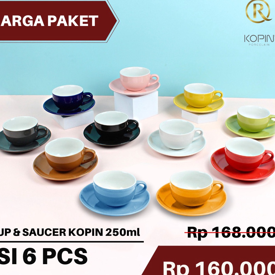 Jual 6 Sets Cup Saucer Coffee Tea Set 2 Warna Porcelain Keramik 25ml ...