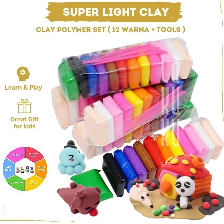 Jual Clay Polymer Magic Mainan Plastisin 12 Warna Lilin Mainan 12 Warna ...