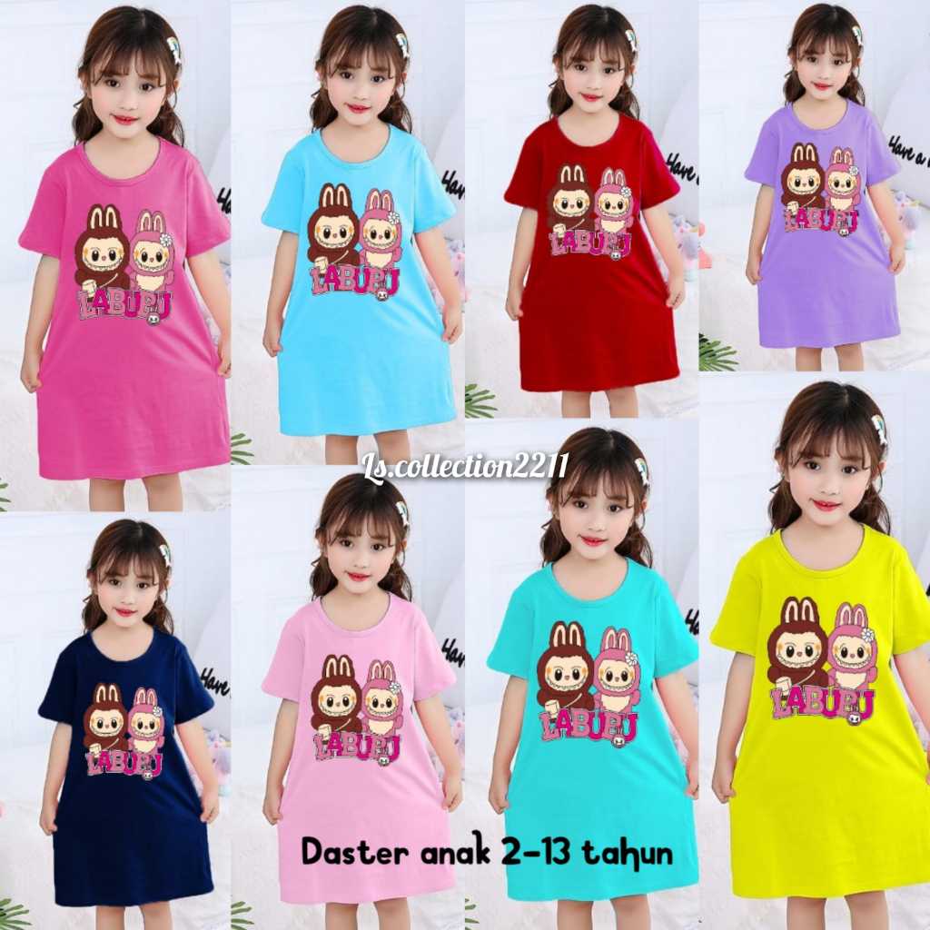 Jual Daster anak Labubu usia 2-13 tahun//dress anak perempuan motif ...