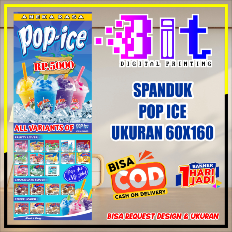 Jual SPANDUK/BANNER POP ICE ( BISA CUSTOM ) UKURAN 60X160 CM | Shopee ...