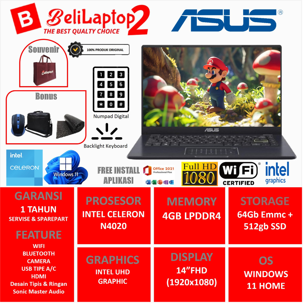 Jual LAPTOP ASUS VIVOBOOK L410MA Intel N4020 576GB 14 Inci Full HD ...