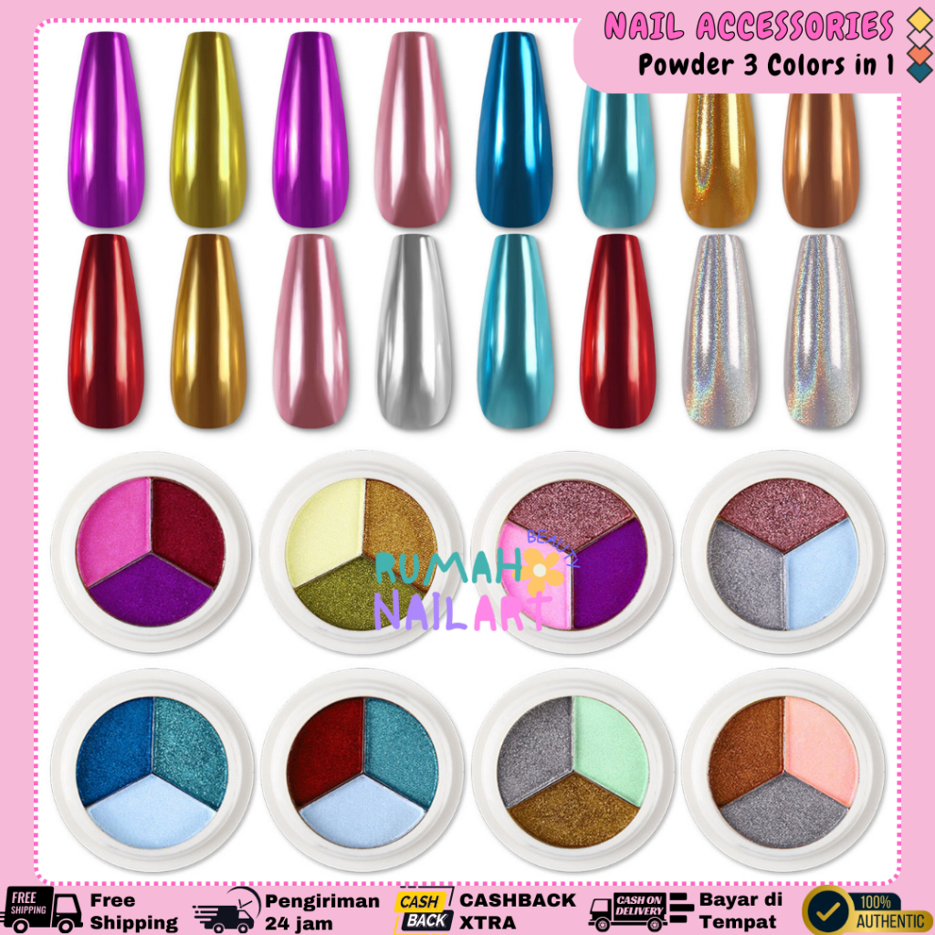 Jual Pigmented Powder 3 in 1 Solid Color Aksesoris Kuku Nail Art ...