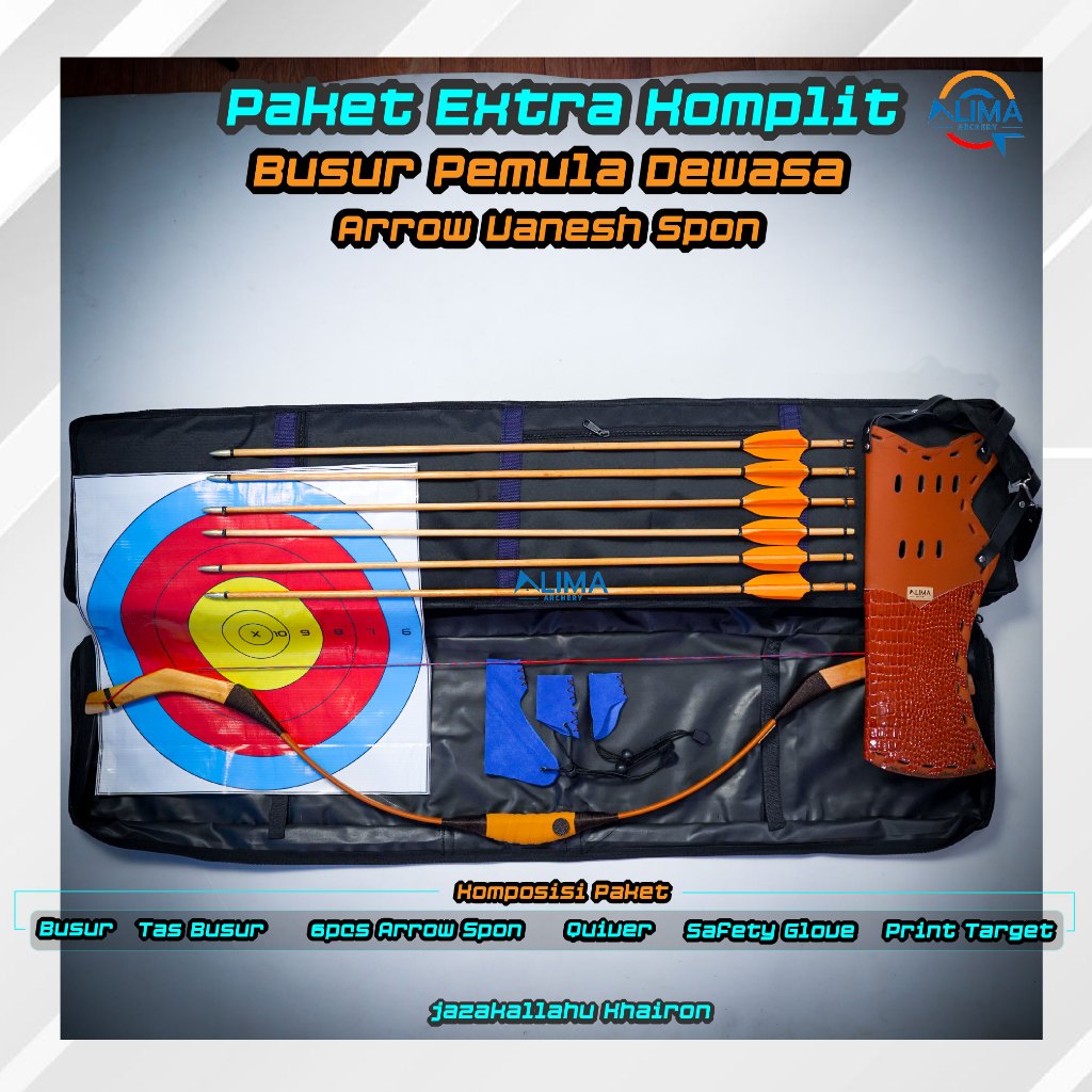 Jual Busur Fiber Flat Pemula Dewasa 25Lbs-35Lbs Paket Extra Komplit ...