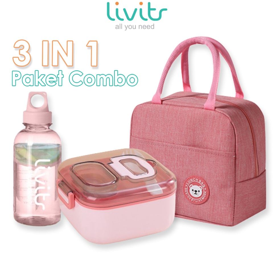 Jual Produk Keren PAKET 3 IN 1 Kotak Makan Set Sendok Garpu Tas Bekal Thermal Insulation Botol ...