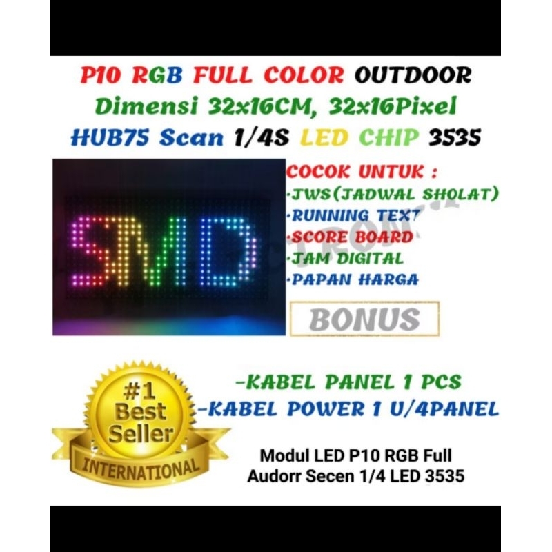 Jual Panel Module LED P10 SMD RGB Outdoor Secen 1/4 LED 3535 | Shopee ...