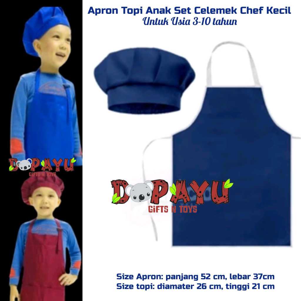 Jual Apron Topi Anak Set Celemek Polos Chef Koki Kecil Katun Paud TK SD ...
