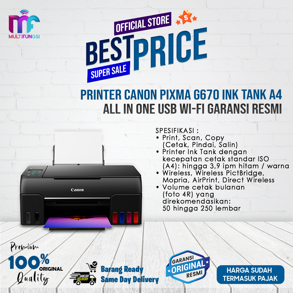 Jual Printer Canon PIXMA G670 Ink Tank A4 All In One USB Wi-Fi Garansi Resmi | Shopee Indonesia