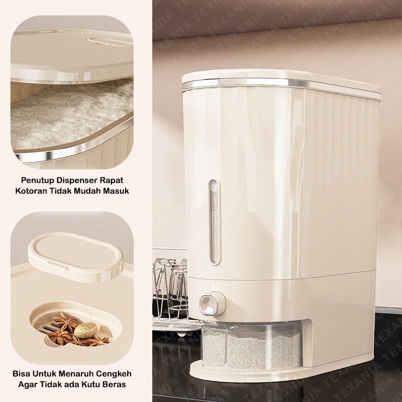 Jual TEXANIA Dispenser Beras Otomatis 10Kg Tempat Penyimpanan Beras ...