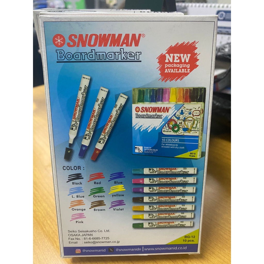 Jual Spidol Whiteboard Snowman, Model Spidol BG-12 (Hitam , Merah ...