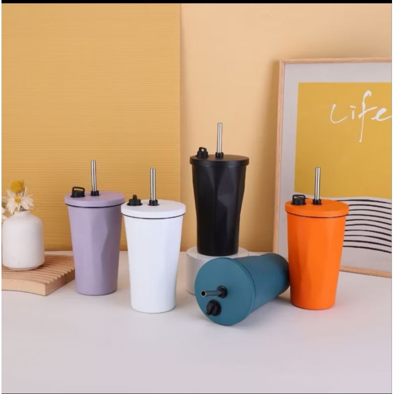Jual Termos Tumbller Giometris Stainless SUS 304 600 ML dengan Sedotan | Shopee Indonesia