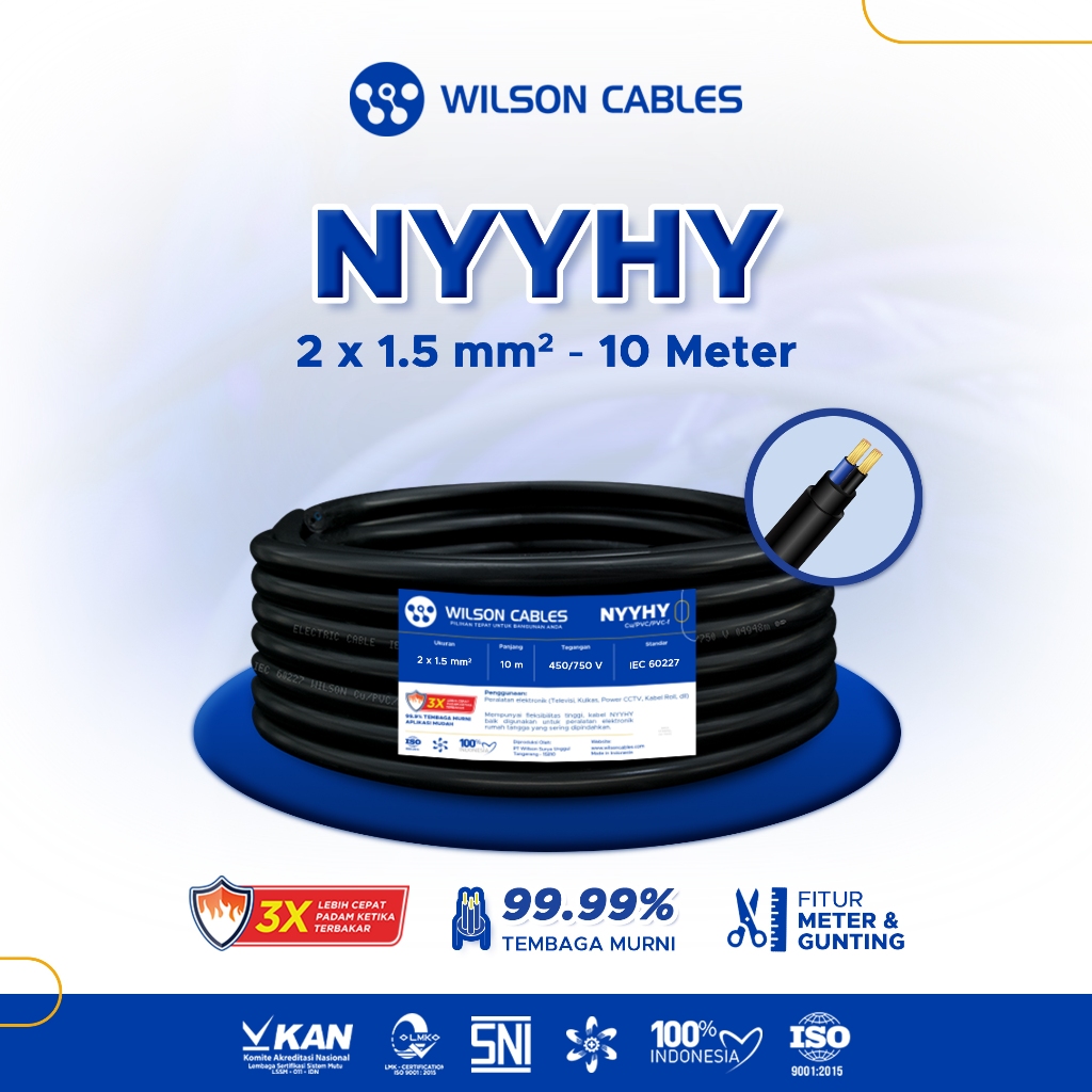 Jual WILSON CABLES - NYYHY 2x1.5 mm² 10 Meter - Kabel Tembaga Serabut | Shopee Indonesia