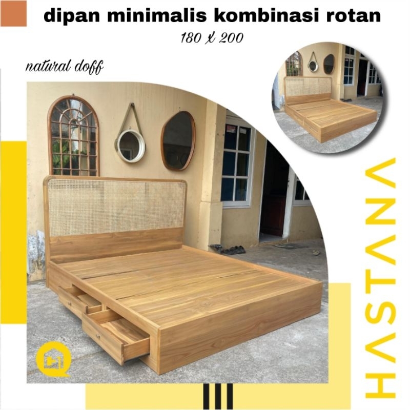 Jual dipan kayu jati kombimasi rotan dipan minimalis warna bleaching ...