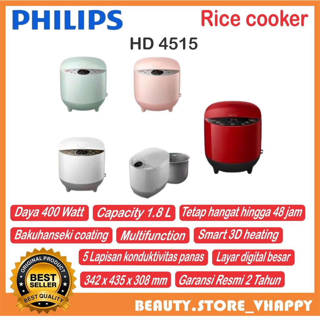 Jual Magic Com / Rice Cooker PHILIPS 1.8L Digital 400 Watt HD4515 ...