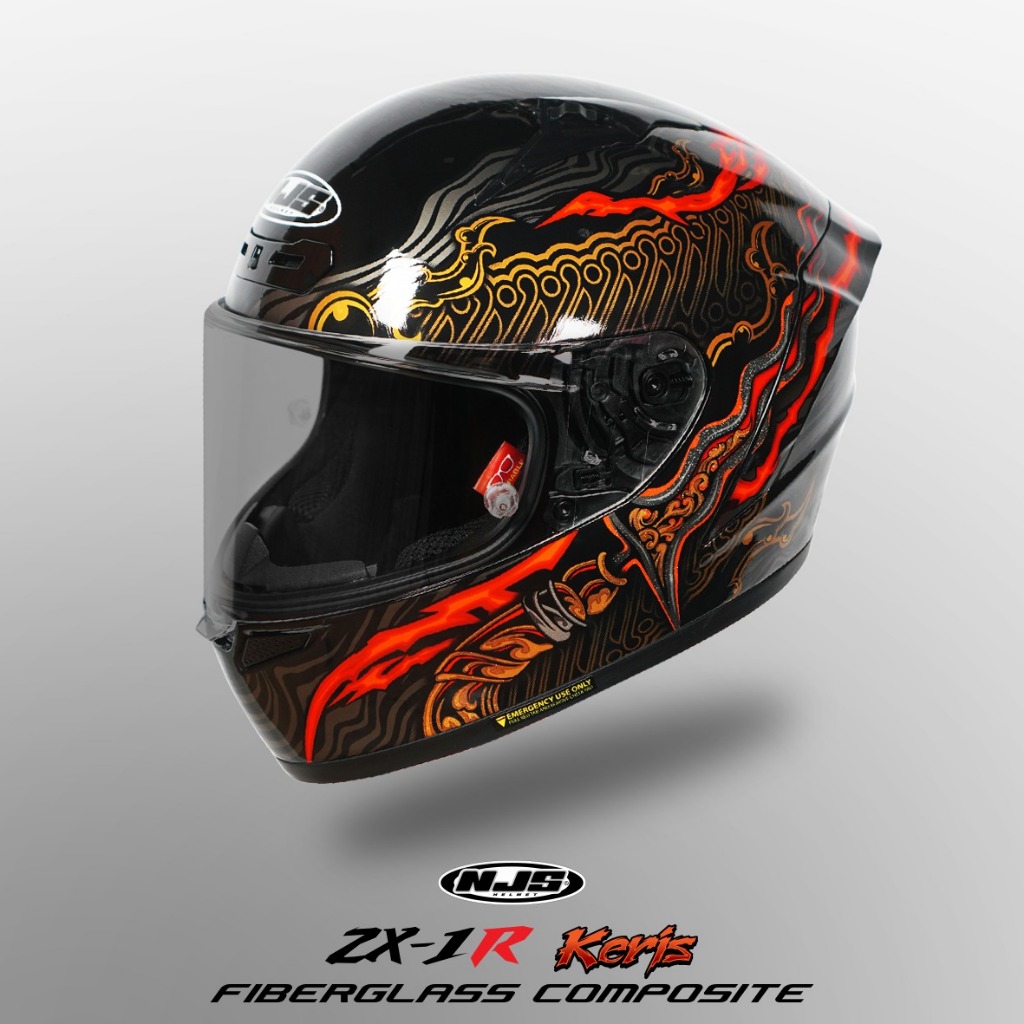 Jual NJS ZX-1R FIBERGLASS KERIS Black - Helm Full Face (FREE Visor Iridium ) - Helm Fullface ...