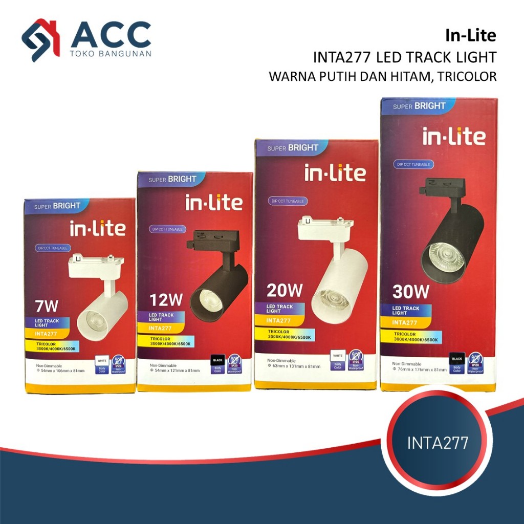 Jual INLITE INTA277 LED TRACK LIGHT LAMPU SOROT TRACK 7W 12W 20W 30W ...
