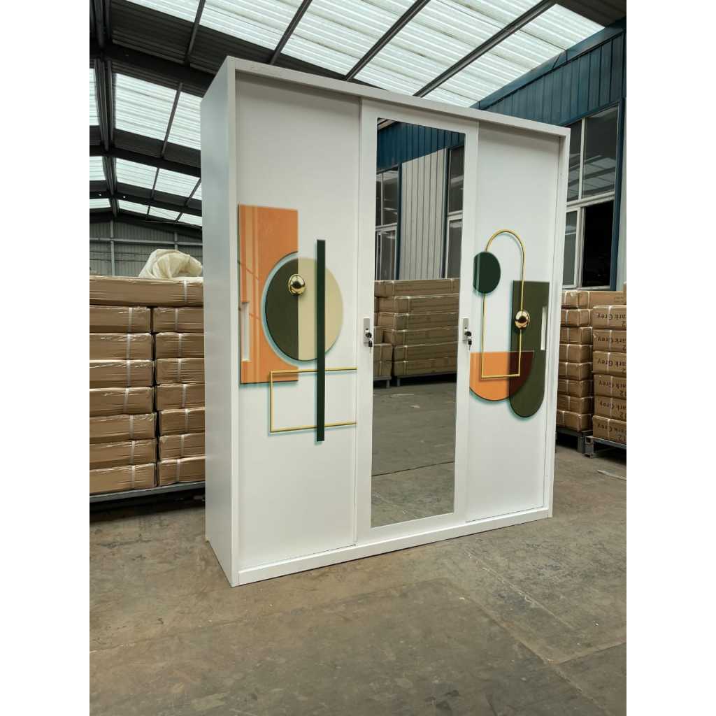 Jual LEMARI PAKAIAN SLIDING 3 PINTU GESER/LEMARI PAKAIAN BESI/AM | Shopee Indonesia