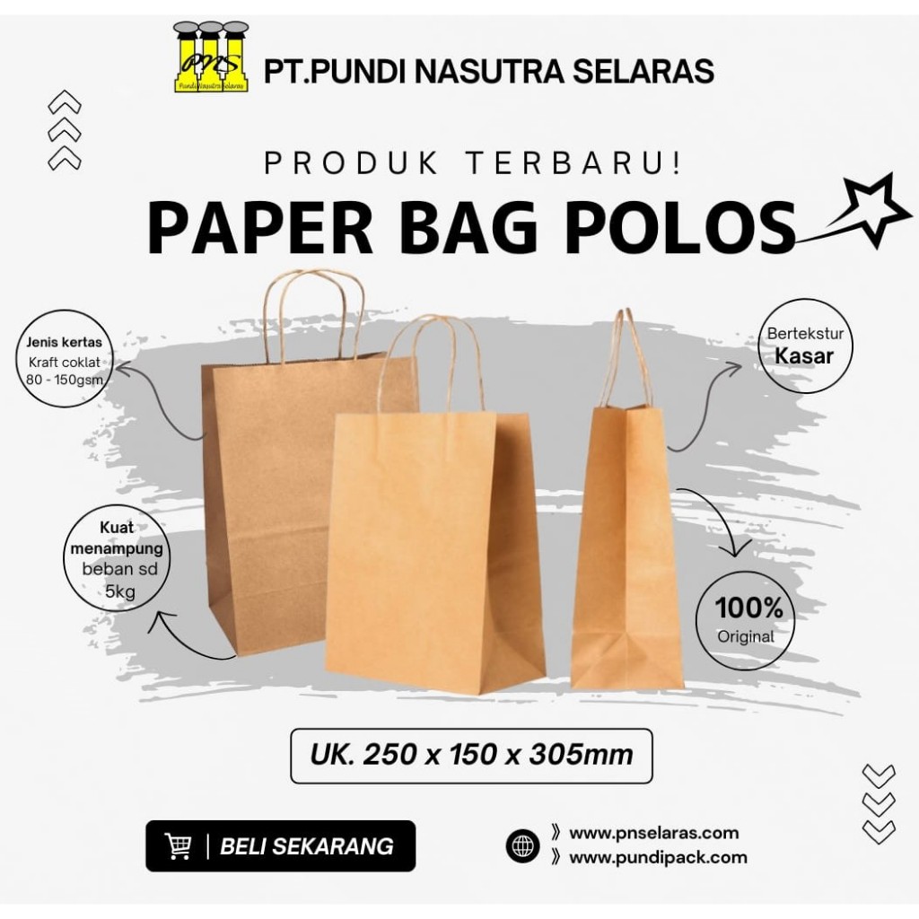 Jual PAPER BANG SHOPPING/TAS KERTAS POLOS UKURAN 250 X 150 X 305 ISI 20 ...