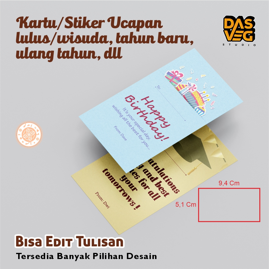 Jual Kartu/Stiker ucapan lulus/wisuda, tahun baru, ulang tahun - Custom ...