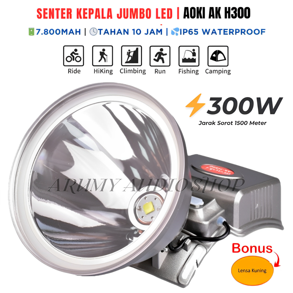 Jual Senter Aoki Ak H300 ~ Senter Kepala Jumbo Led Cahaya Putih Kuning ...