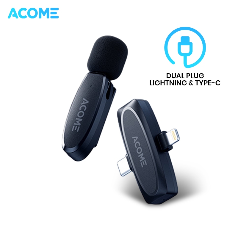 Jual ACOME Mic Wireless AWA-V7B Black 2 Port Type-C & Lightning Clip on ...
