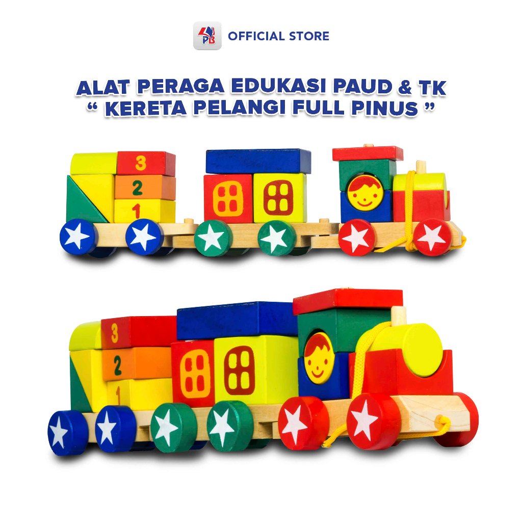 Jual Mainan Edukasi Anak Balok Kayu Bentuk Kereta Pelangi Full Pinus ...