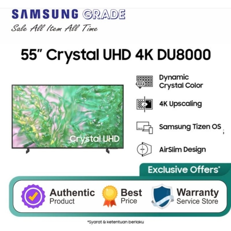 Jual SAMSUNG SMART TV 55 INCH CRYSTAL UHD 4K 55DU8000 | Shopee Indonesia