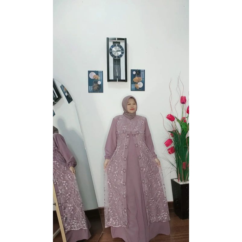Jual Shabira Dress/Gamis Pesta/Gamis Kondangan Wanita Bahan Crinkle Mix Brukat Tile mix Mote#3 ...