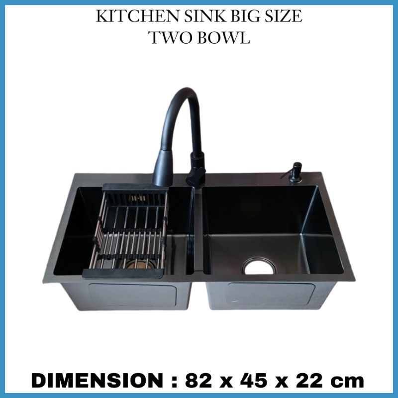 Jual kitchen sink black ukuran 8245/bak cuci piring hitam paket lengkap ...