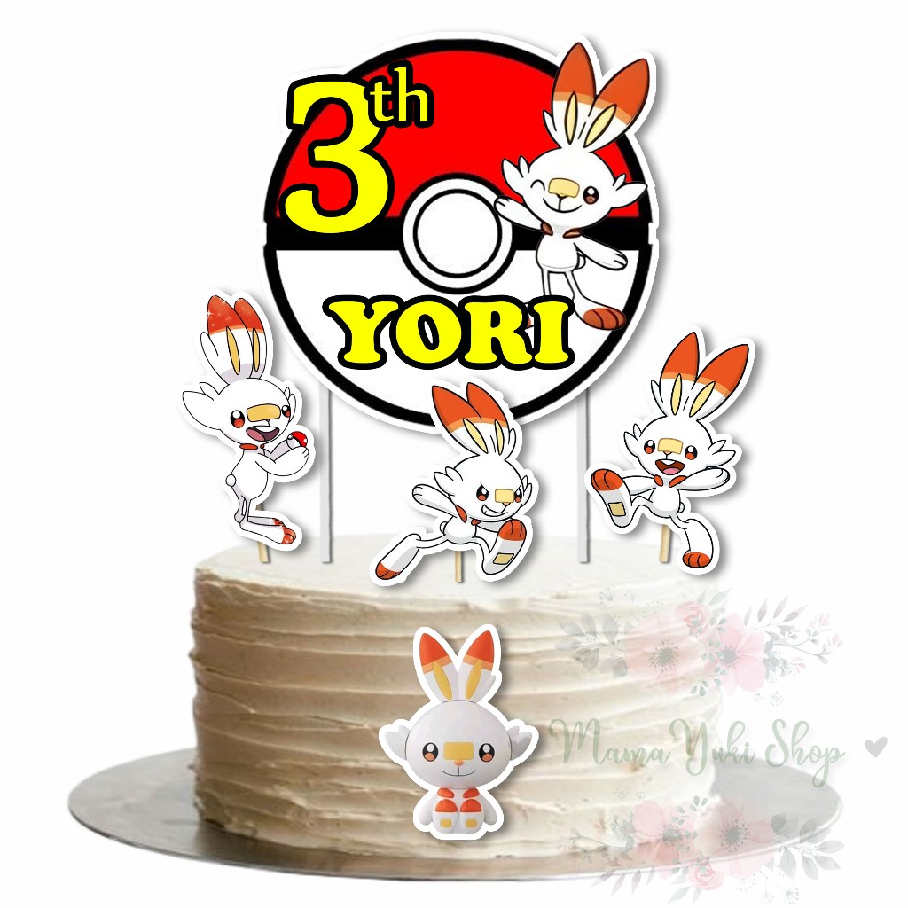 Jual Topper Cake Hiasan Kue Ulang Tahun Anak motif SCORBUNNY POKEMON ...