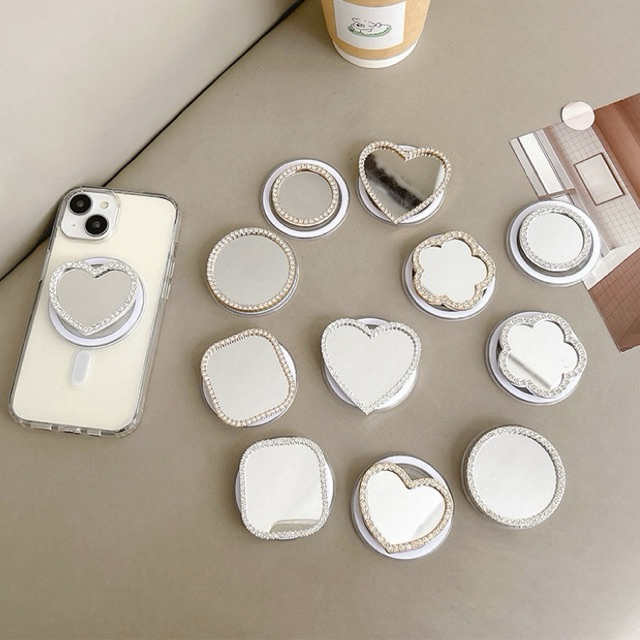 Jual Popsocket Mirror Kaca Berbentuk Oval Bulat Bunga Hati Bunny Lucu ...