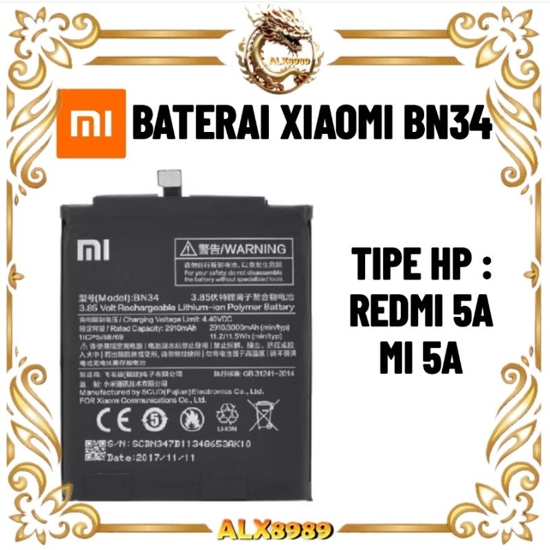 Jual Baterai Xiaomi BN34 Bat Redmi 5A Model Original | Shopee Indonesia