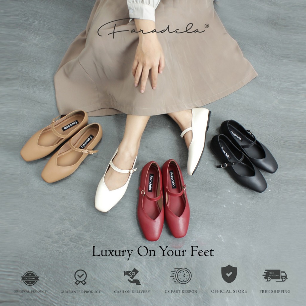 Jual FARADELA Janet Sepatu Flatshoes Ballerina Wanita Balet Mary Jane ...