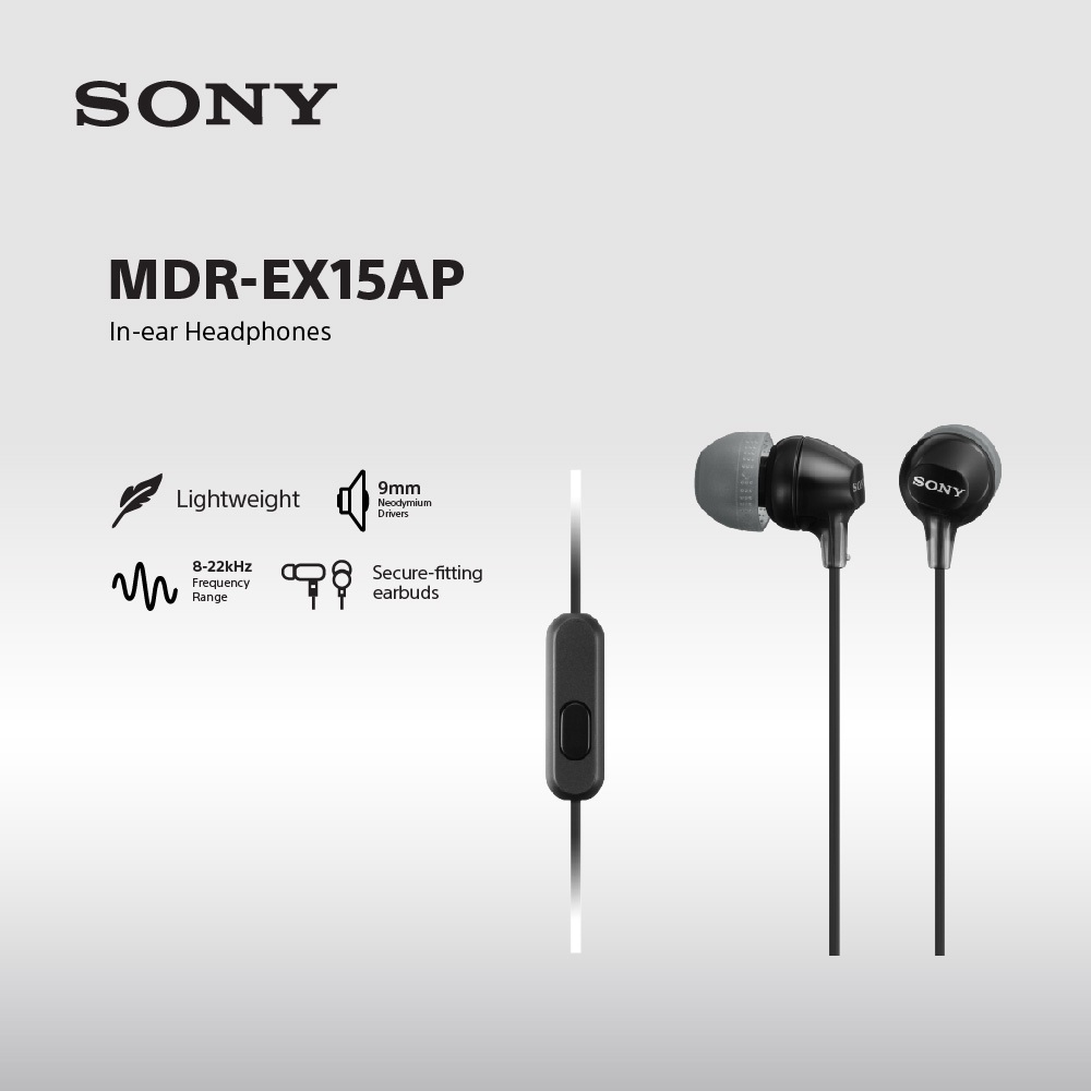 Jual Earphone Sony MDR-EX15AP Handsfree In-ear With Microphone - Black ...