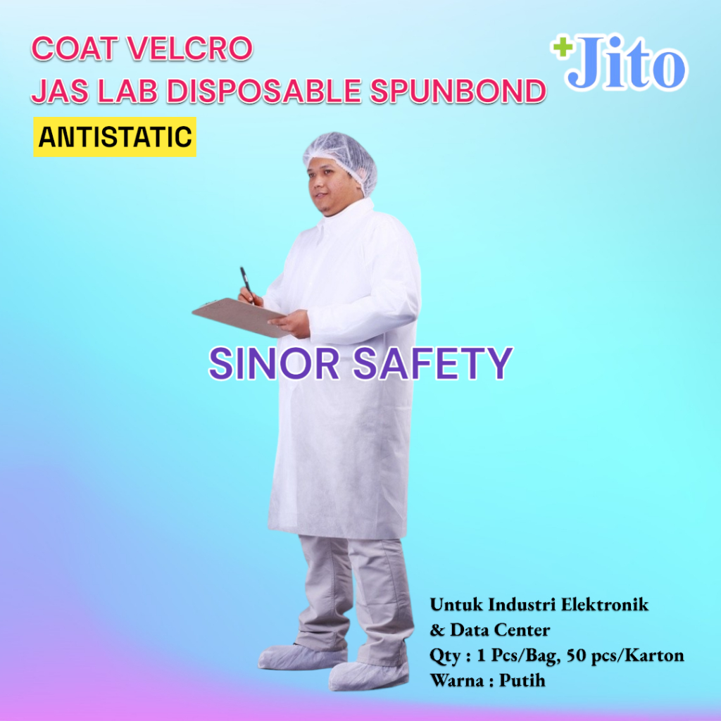 Jual Jas JITO Coat Velcro Jas Lab Hazmat Disposable Spunbond ANTISTATIC ...