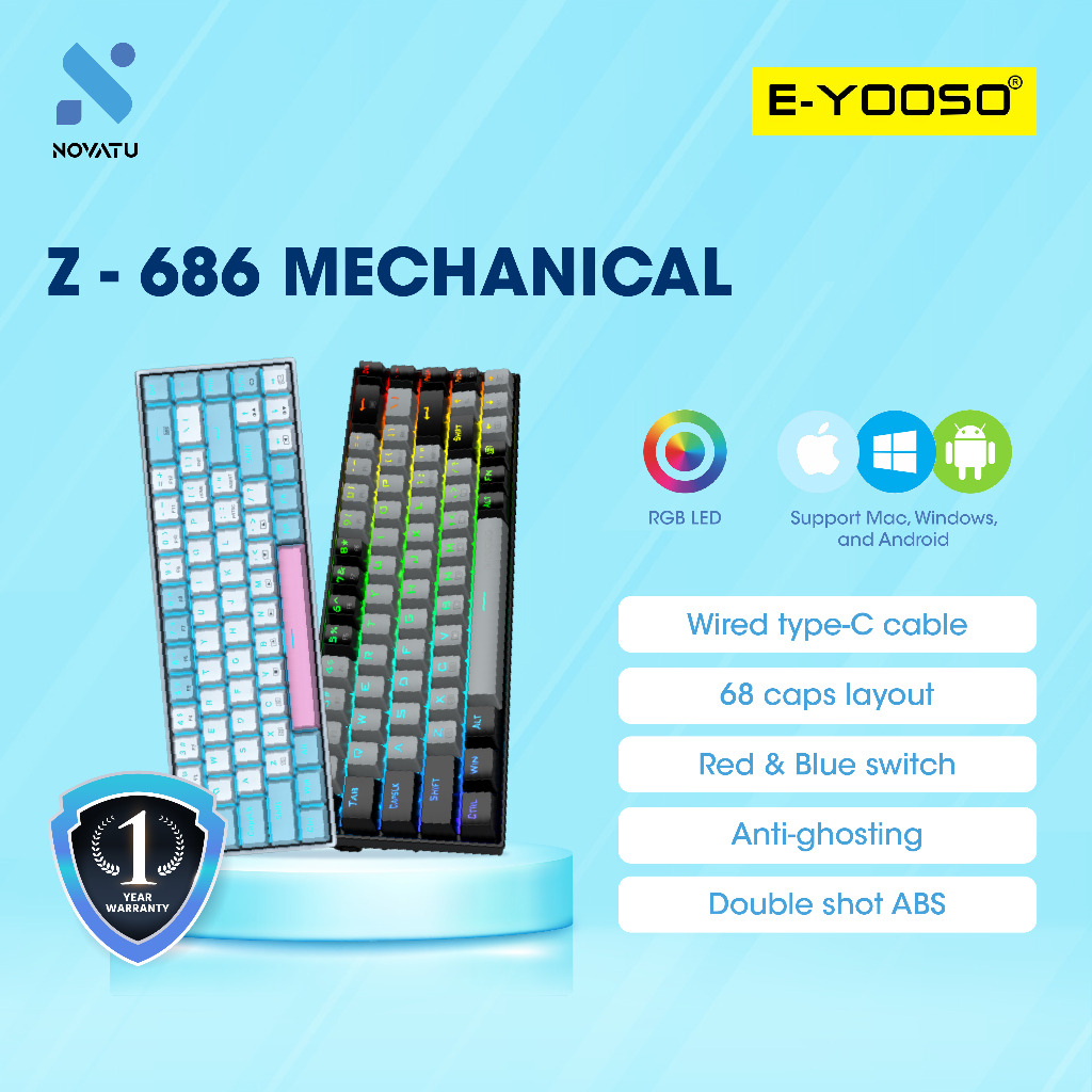 Jual E-YOOSO Z-686 Wired Mechanical Gaming Keyboard 68key Gaming ...