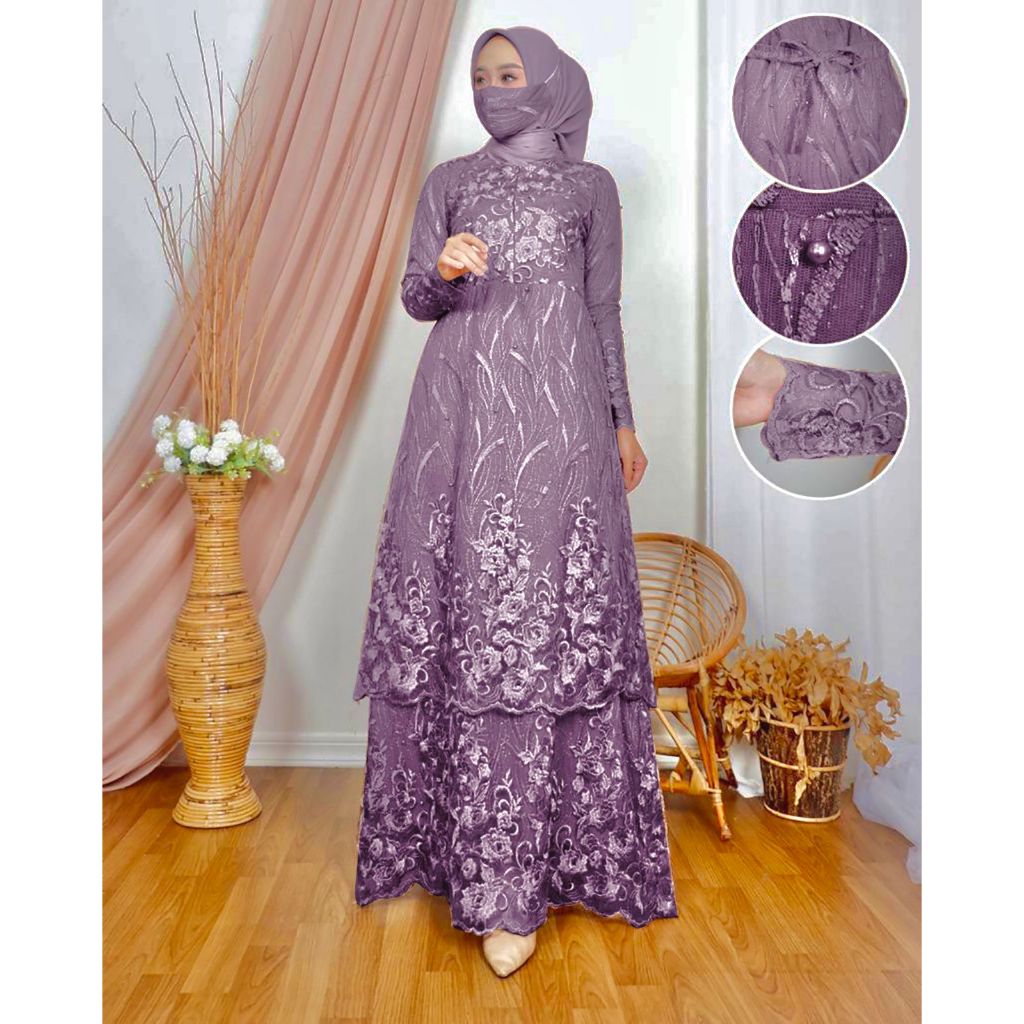 Jual MAXI VIRA (M L XL XXL XXXL) GAMIS BRUKAT DRESS SUSUN FULL BRUKAT BUSUI FRIENDLY GAMIS PESTA ...