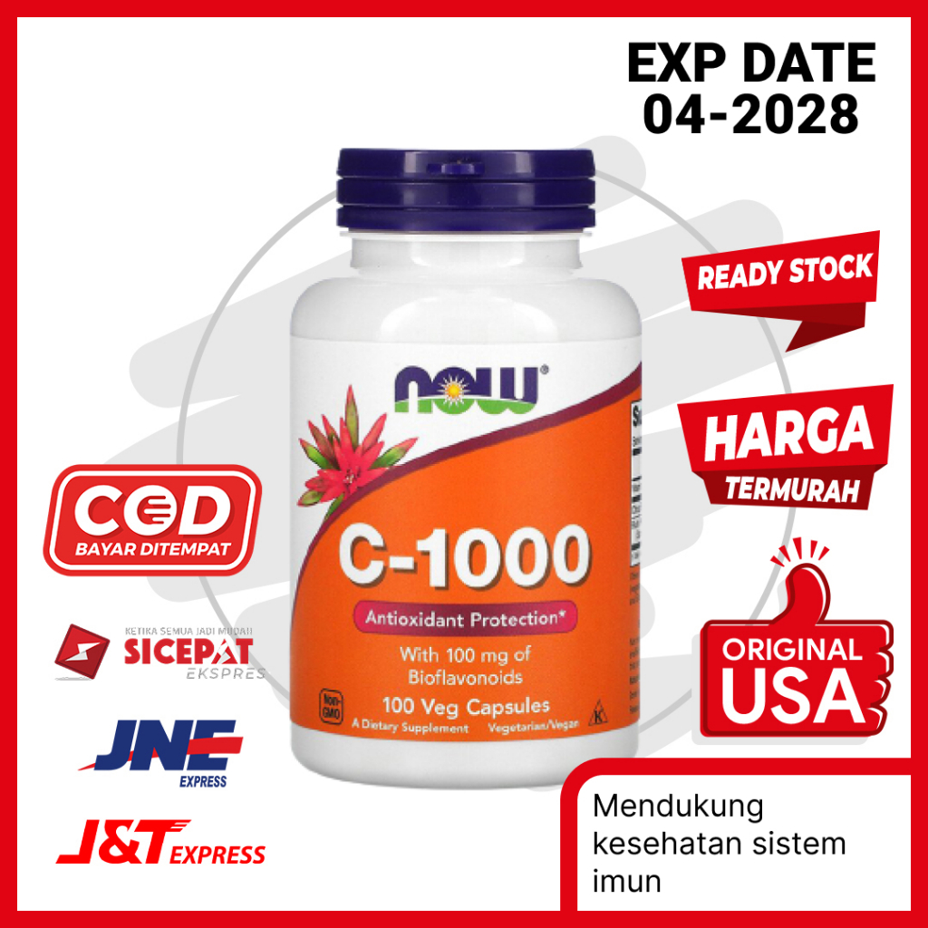 Jual Vitamin Imun dan Daya Tahan Tubuh C-1000 C1000 Bioflavonoids 100 mg NOW Isi 100 Veg Kapsul ...