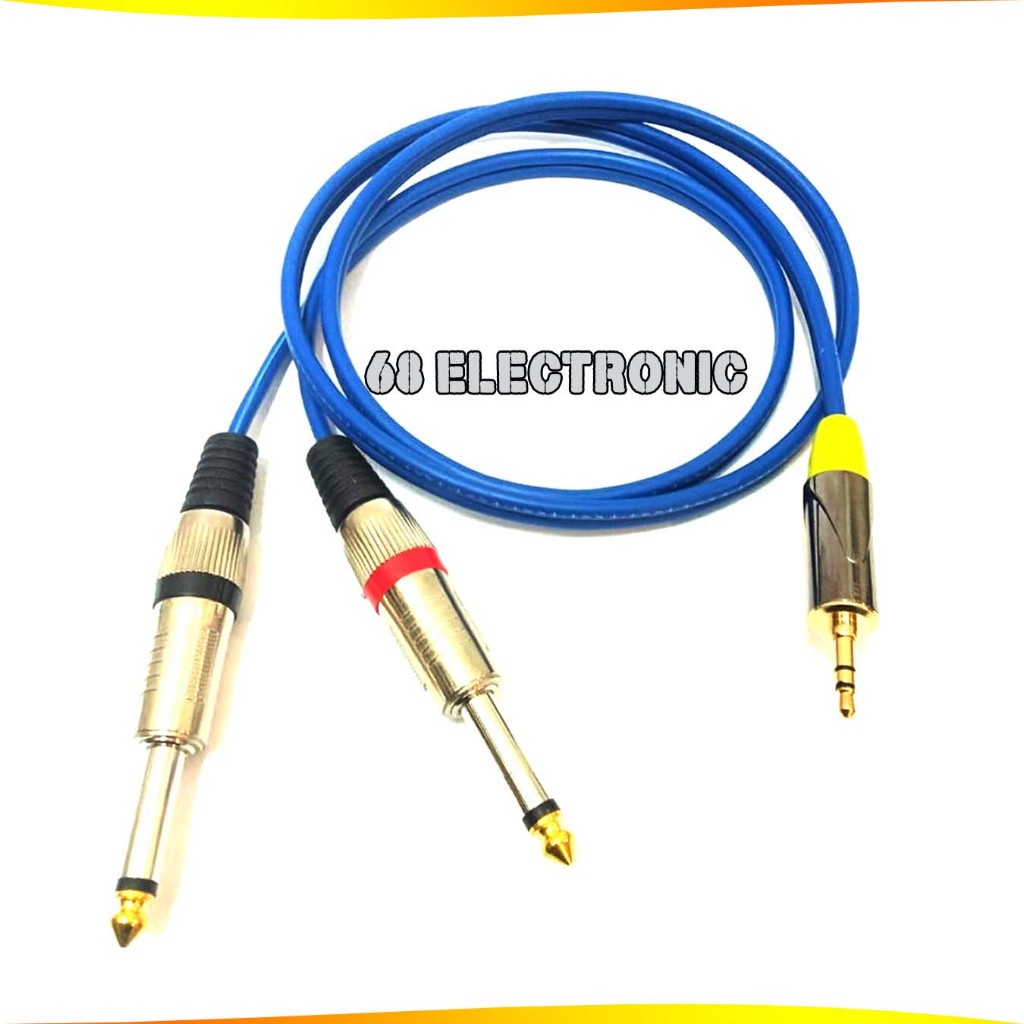 Jual Kabel jack audio mini stereo 3.5mm to 2 akai mono 6.5mm Cable Spliter Aux 2-1 Hp Mixer ...