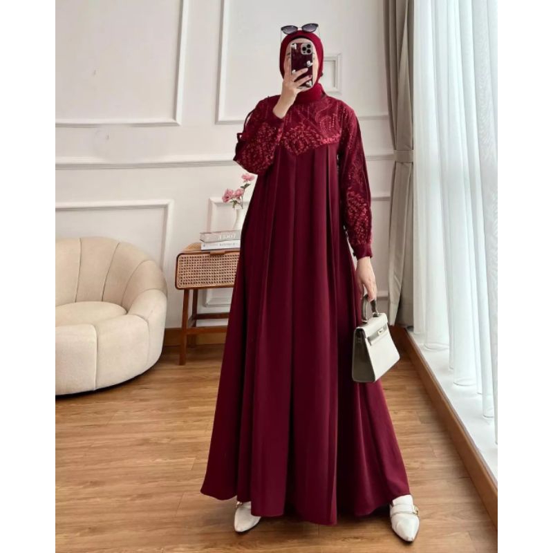 Jual aghnia maxi dress gamis burkat pesta kondangan mewah elegan gamis lebaran 2025 model ...