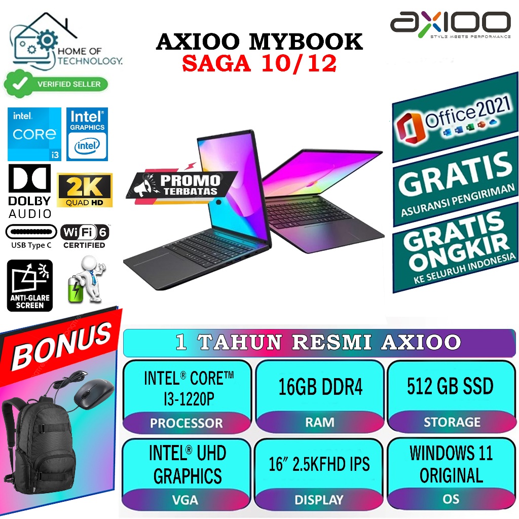 Jual LAPTOP BARU AXIOO MYBOOK SAGA 12 INTEL I5 1240P RAM 16GB SSD 512GB ...