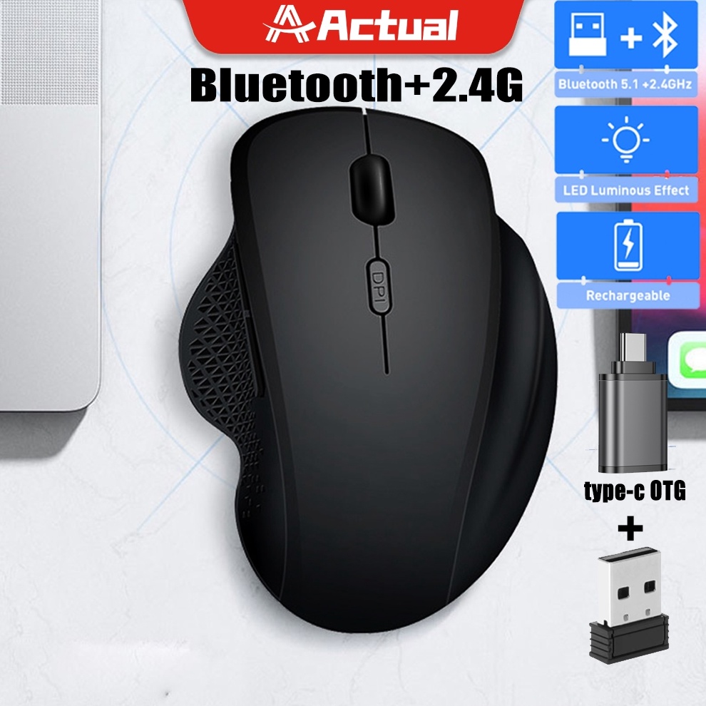Jual PERFECT Actual Wireless Mouse Rechargeable 24G Bluetooth USB ...