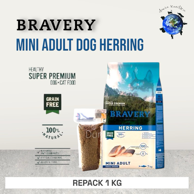 Jual Bravery Mini Adult Dog Herring Grain Free (REPACK 1 KG) | Shopee ...